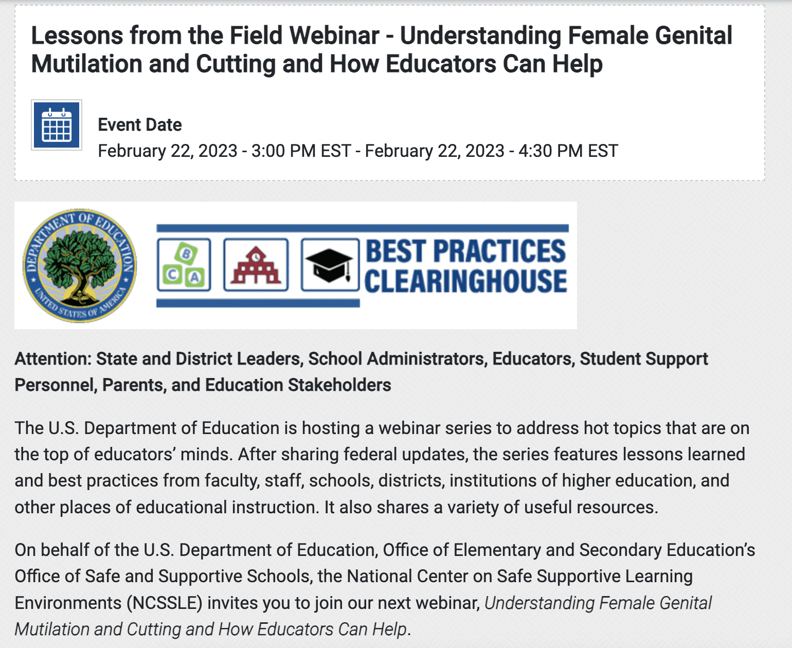 Lessons from the Field Webinar - Understanding Female Genital ...